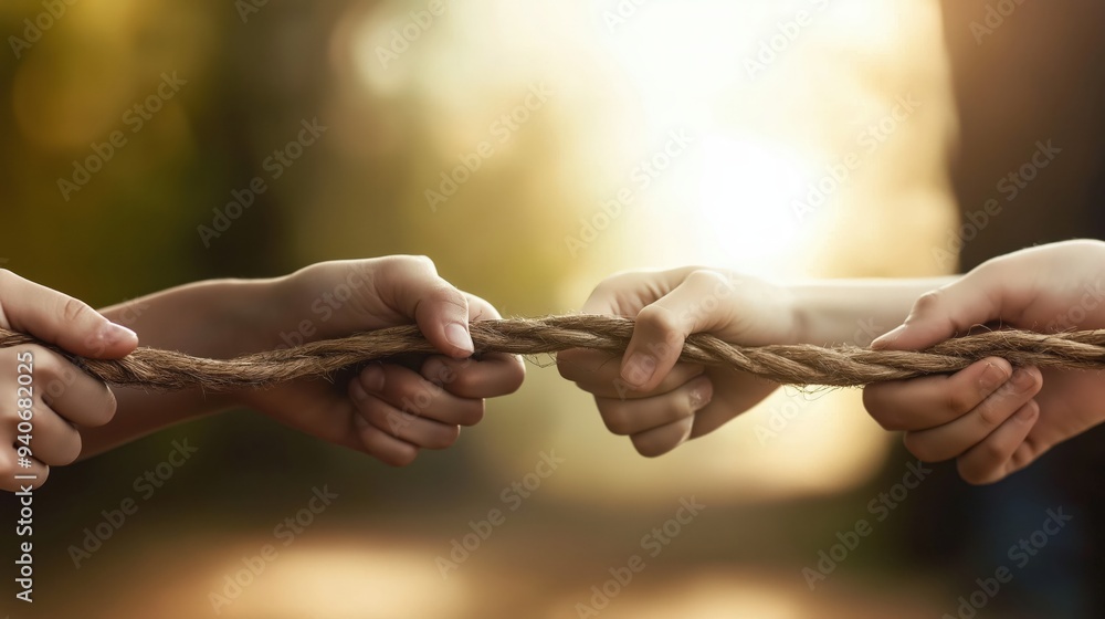 Tug of War: Hands Pulling on a Rope in a Competitive Challenge ...
