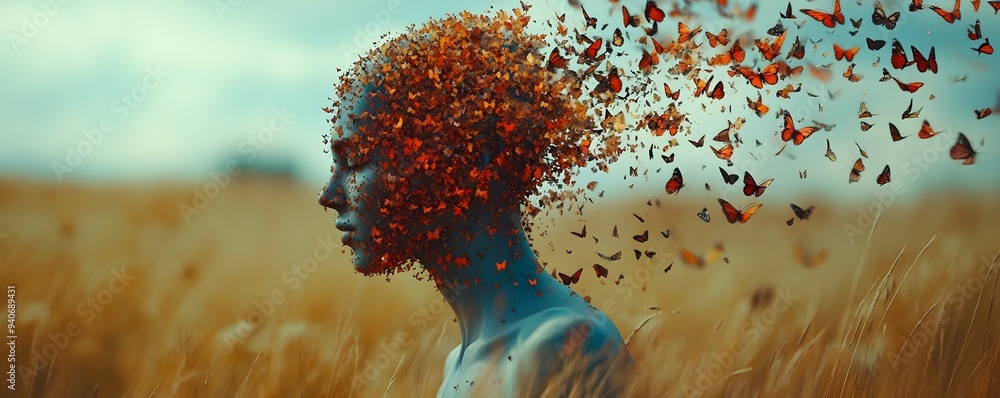 Abstract Human Head Transforming into Butterflies - Symbol of Freedom ...