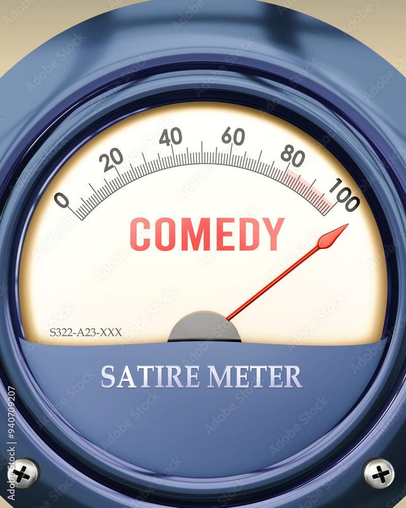 Comedy and Satire Meter that is hitting a full scale, showing a very ...