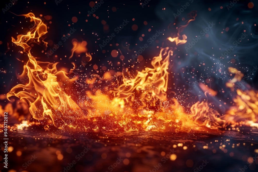 An intense and powerful ignited blaze doubling up with fierce, roaring ...