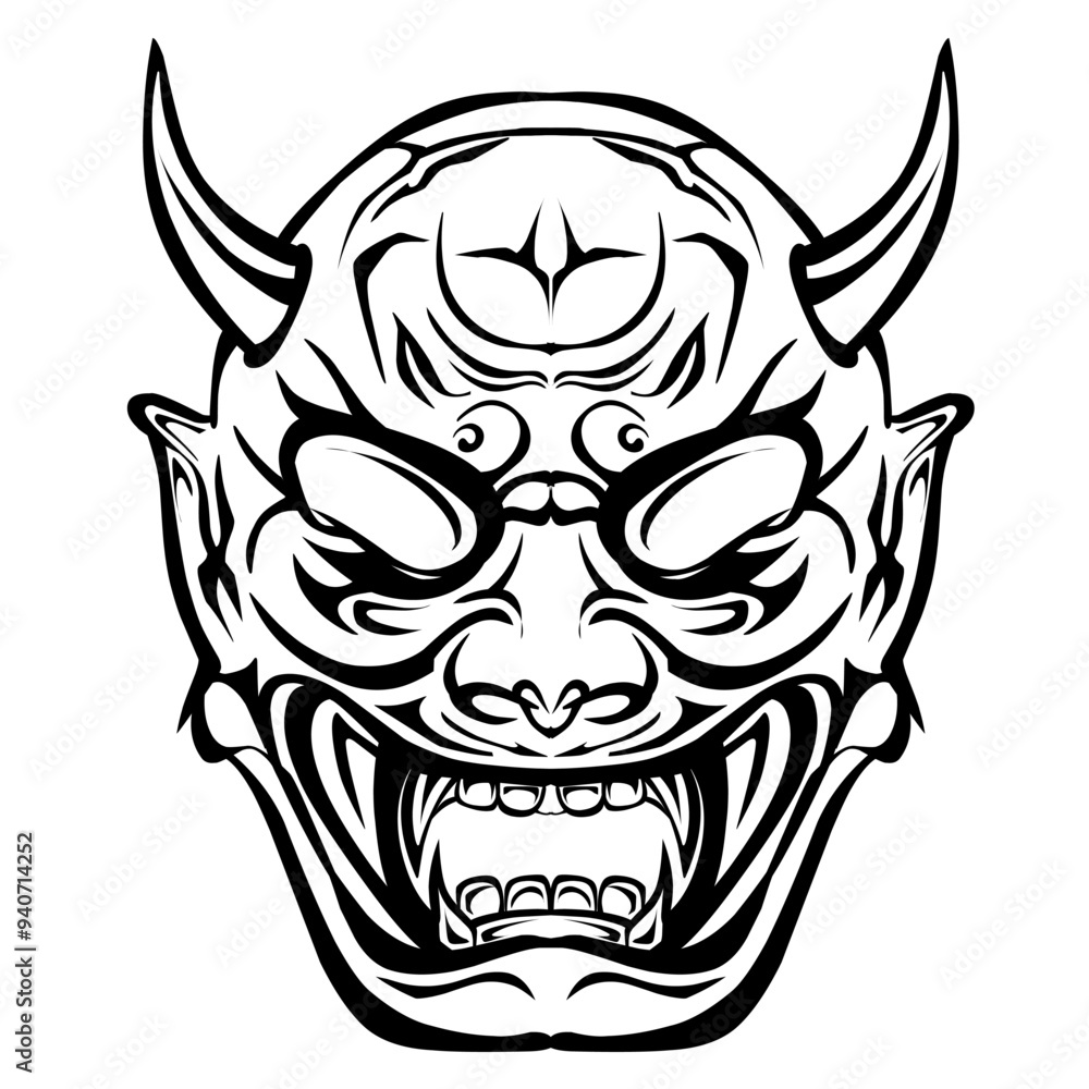 The design of the Hannya mask is typical Japanese with a transparent ...