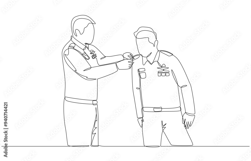 Continuous one line drawing of commander decorating rank for new ...