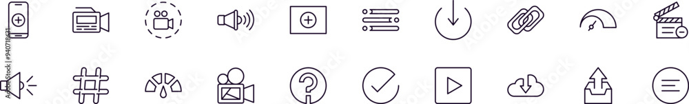 Essential signs for interface linear symbols pack. Outline symbol and ...