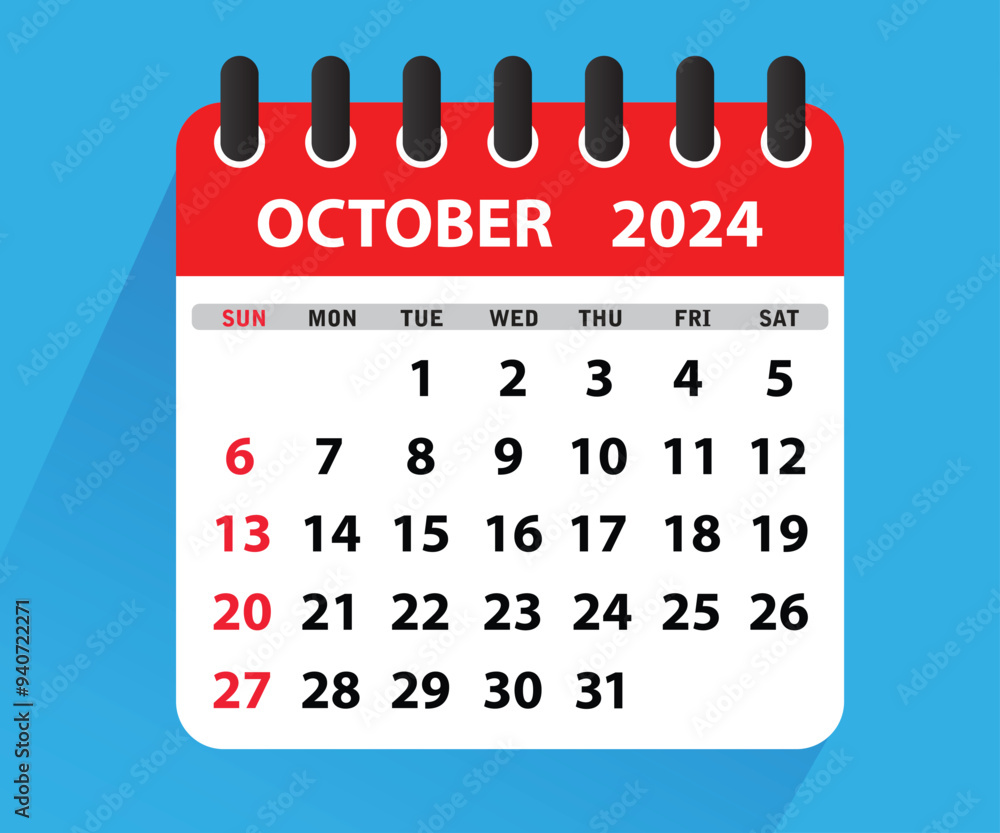 October 2024 Calendar Leaf. Calendar 2024 in flat style. October 2024 ...