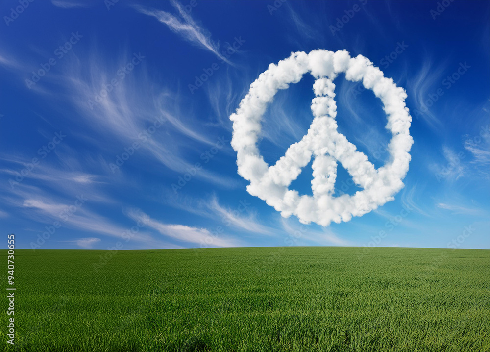 Peace sign made from clouds in the sky under the field Stock Photo ...