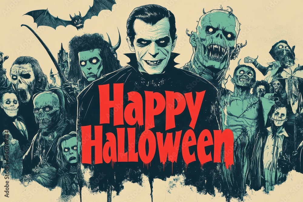 Monster Mash Collage: Images of classic monsters like Dracula ...