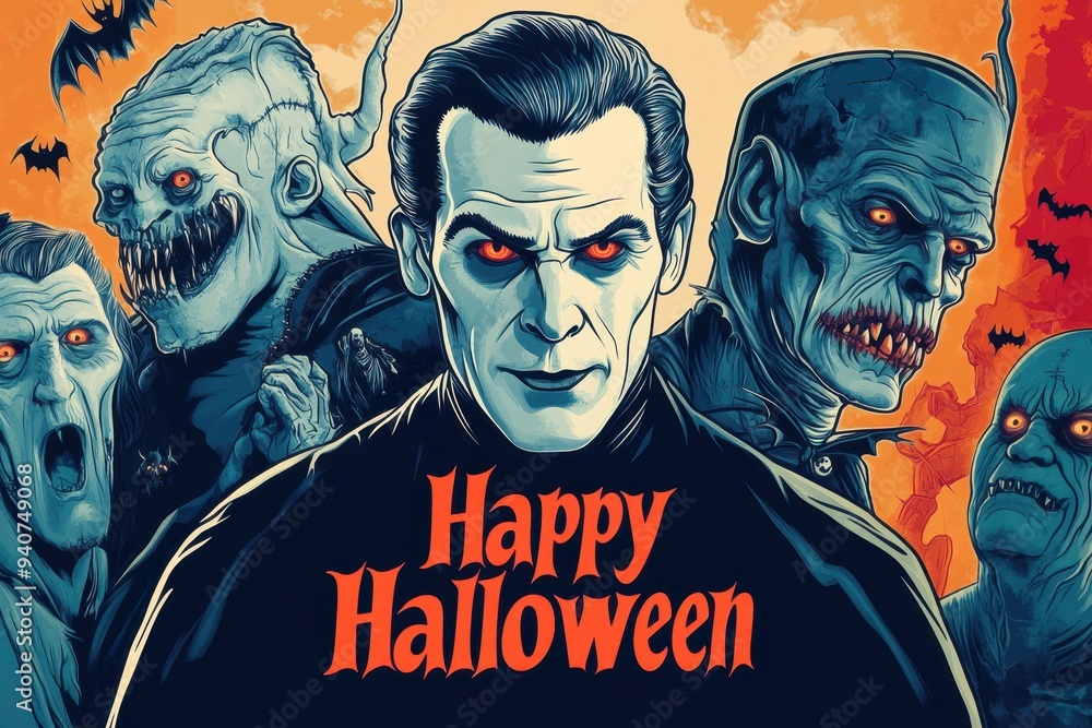 Monster Mash Collage: Images of classic monsters like Dracula ...