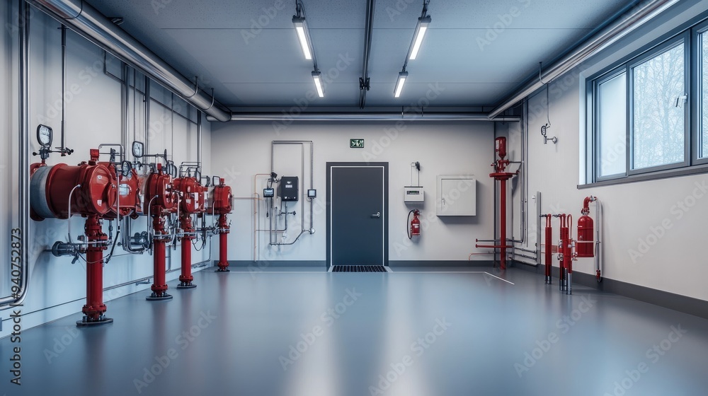 Industrial fire suppression system in room. A photo of a fire ...
