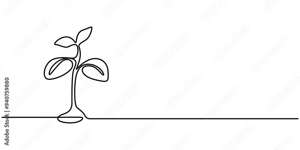 Sprout Continuous Line Illustration, Single line drawing of a plant ...