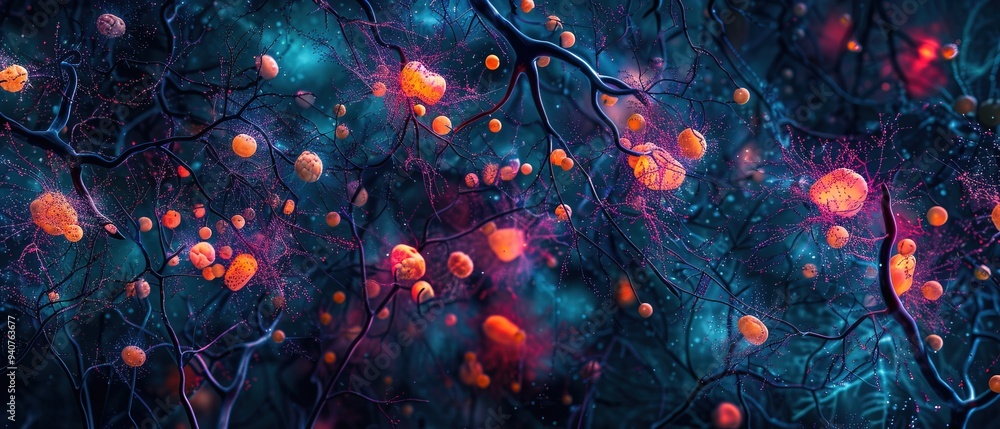 Microscopic histology image of human brain issue showcasing neurons ...