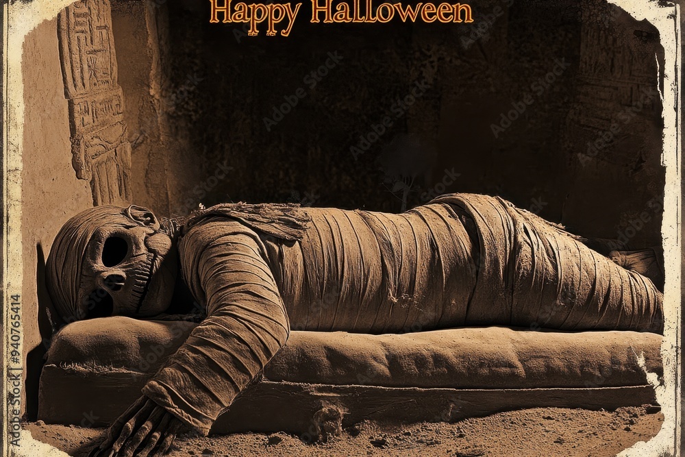 Mummy's Tomb Collage: Images of a mummy emerging from an ancient tomb ...