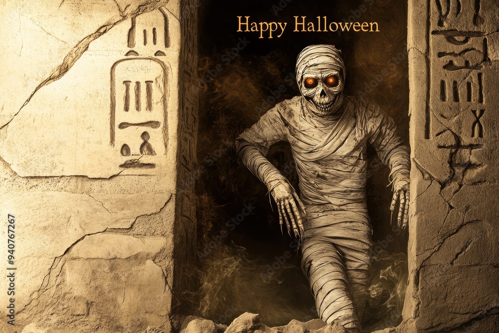 Mummy's Tomb Collage: Images of a mummy emerging from an ancient tomb ...