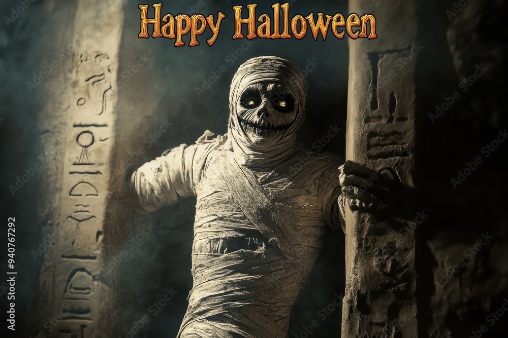 Mummy's Tomb Collage: Images of a mummy emerging from an ancient tomb ...