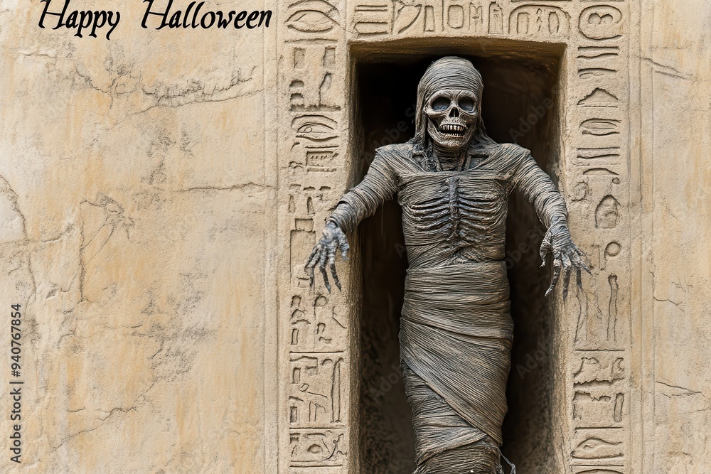 Mummy's Tomb Collage: Images of a mummy emerging from an ancient tomb ...