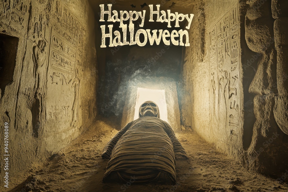 Mummy's Tomb Collage: Images of a mummy emerging from an ancient tomb ...