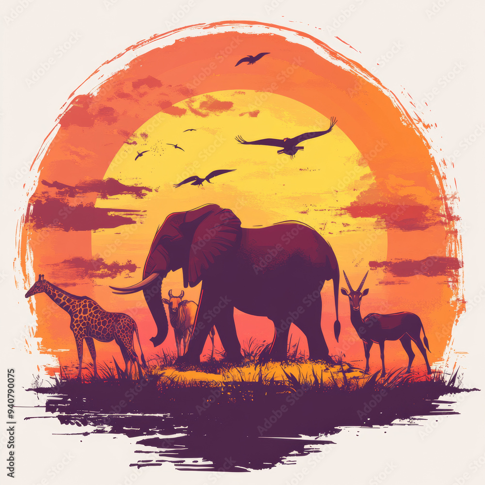 African safari poster featuring wild animals including elephants ...