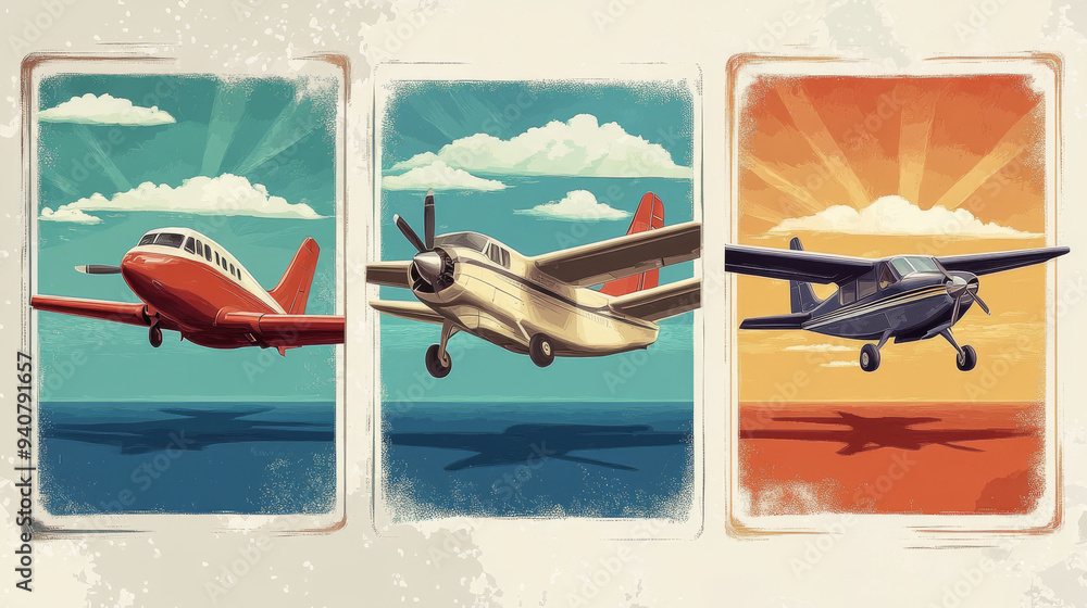 Vector posters for flight school tours and clubs, featuring aviation ...