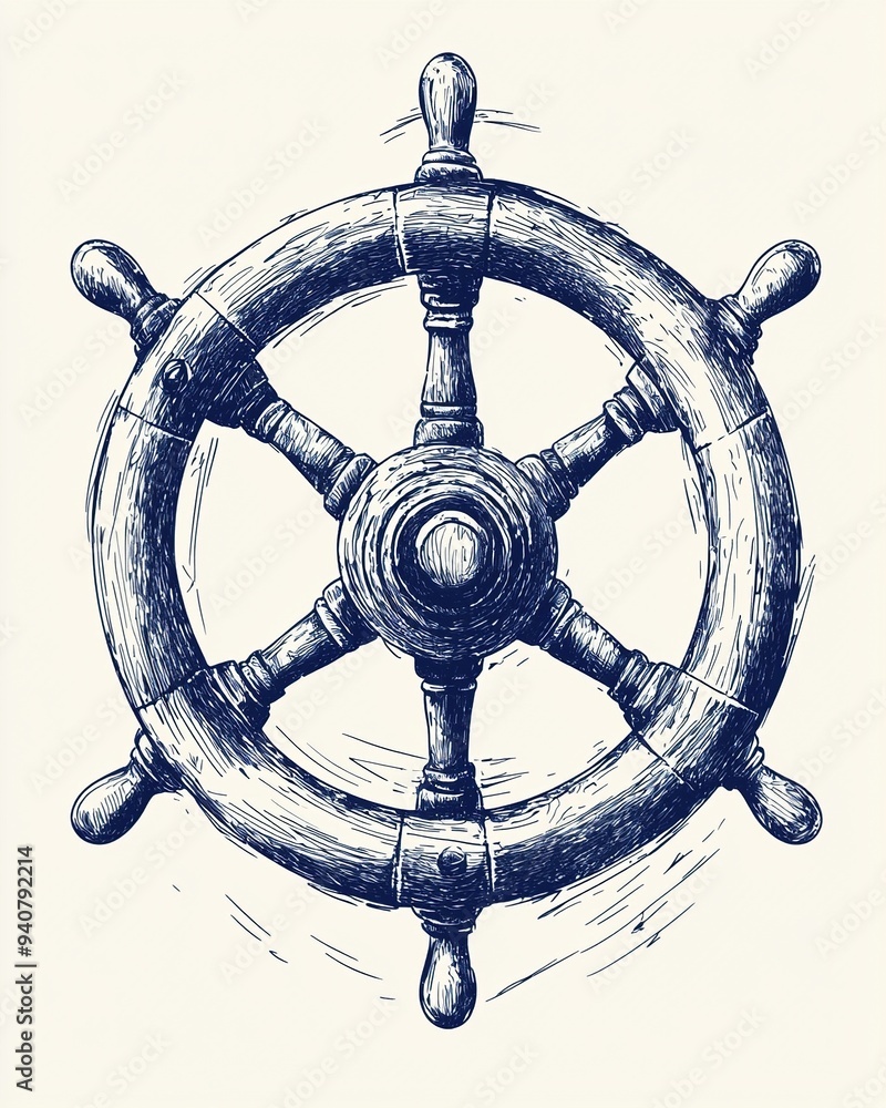 Vintage rudder sketch drawing. Nautical and sailing concept. Poster ...