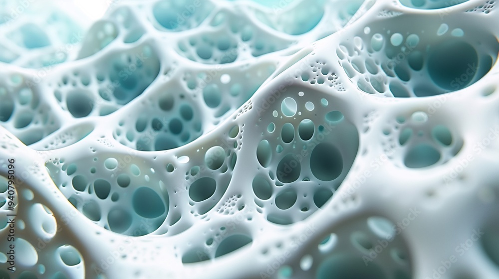 A close-up view of a textured surface resembling bubbles or foam, with ...