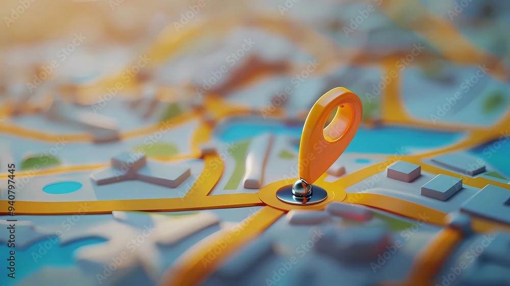 A location folded paper map, search bar and pin isolated, GPS and ...