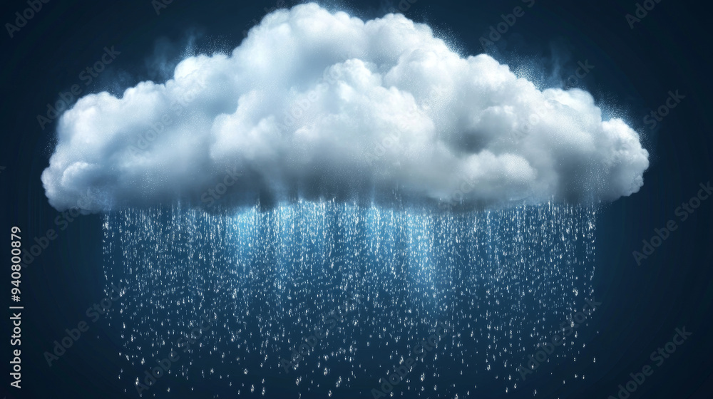 Realistic 3D rain cloud with droplets, depicting rainfall, rainstorm ...