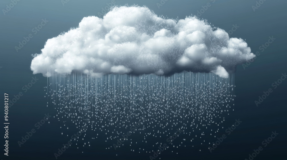 Realistic 3D rain cloud with droplets, depicting rainfall, rainstorm ...