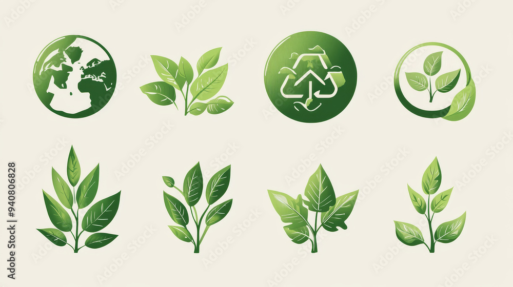 Collection of 'Go Green' symbols for ecological design, including logos ...