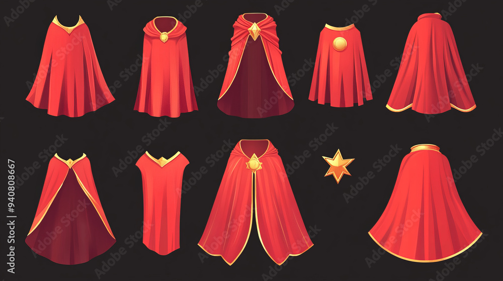 Cartoon vector illustrations of hero and superhero red capes and cloaks ...