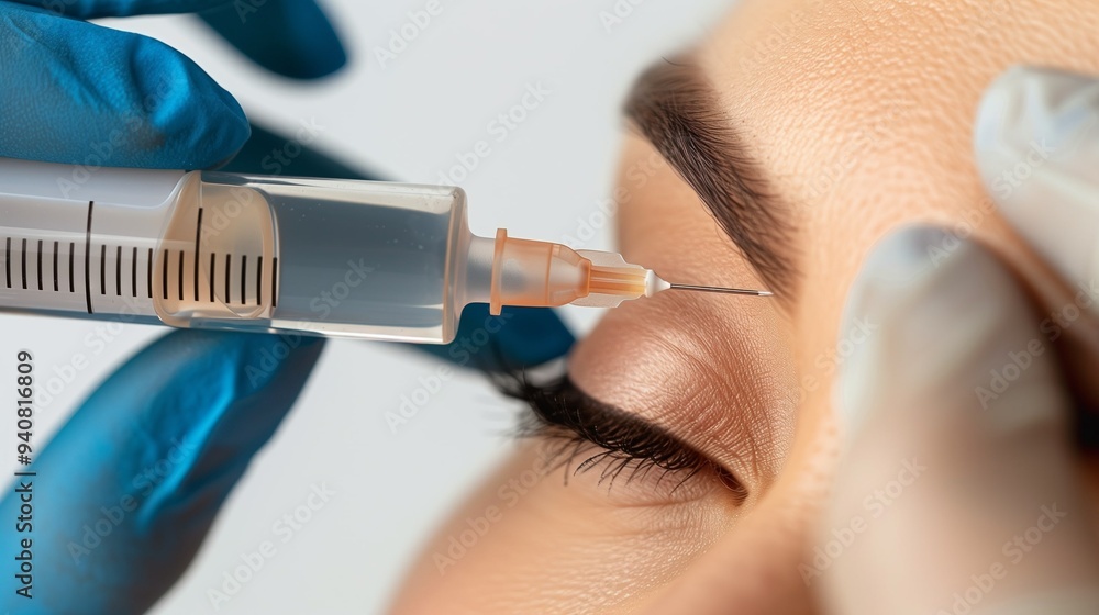 Injection cosmetology. An injection in the eyelid. Non-surgical blepharoplasty. Contouring of ...