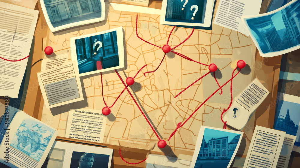 Vector illustration of a crime board for a detective investigation ...