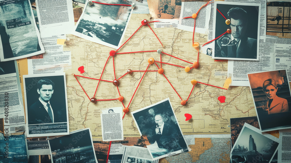 Vector illustration of a crime board for a detective investigation ...