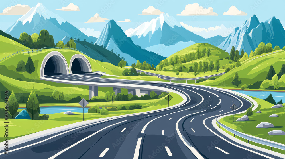 Transportation emblems and travel symbols featuring a crossroad ...