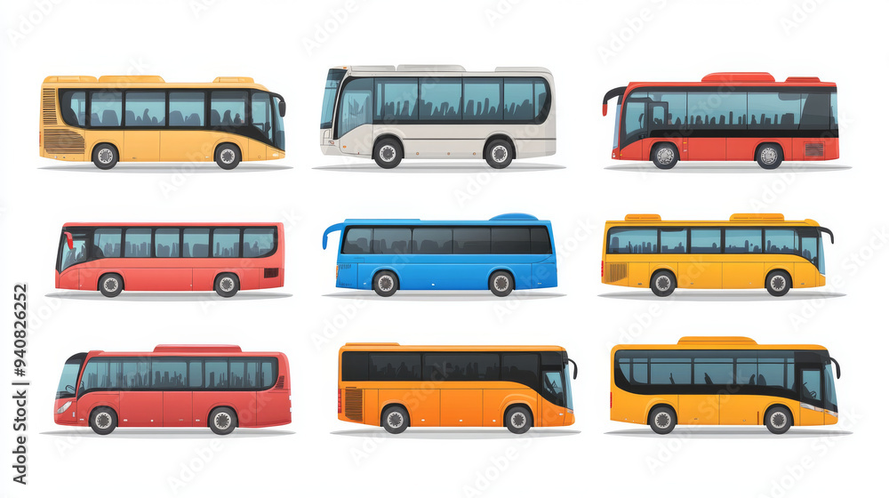 Travel bus icons, including emblems for tour transport or public ...