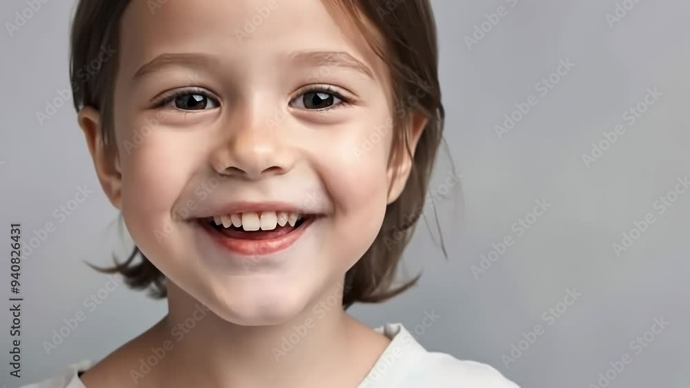 portrait little girl with perfect kids smile close up, happy little ...