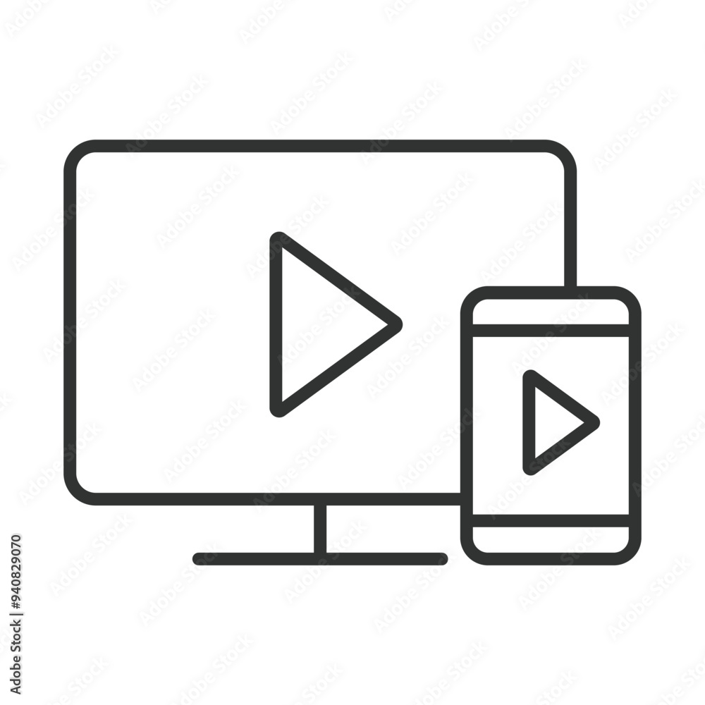 Screen Mirroring, in line design. Cast, screen sharing, display ...