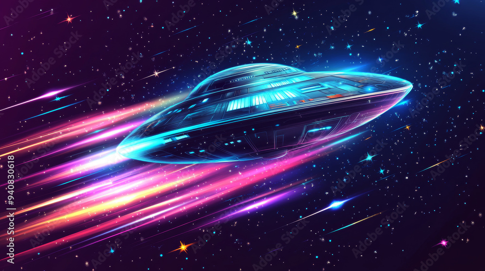 Icon of a UFO flying saucer with trailing effects, representing space ...