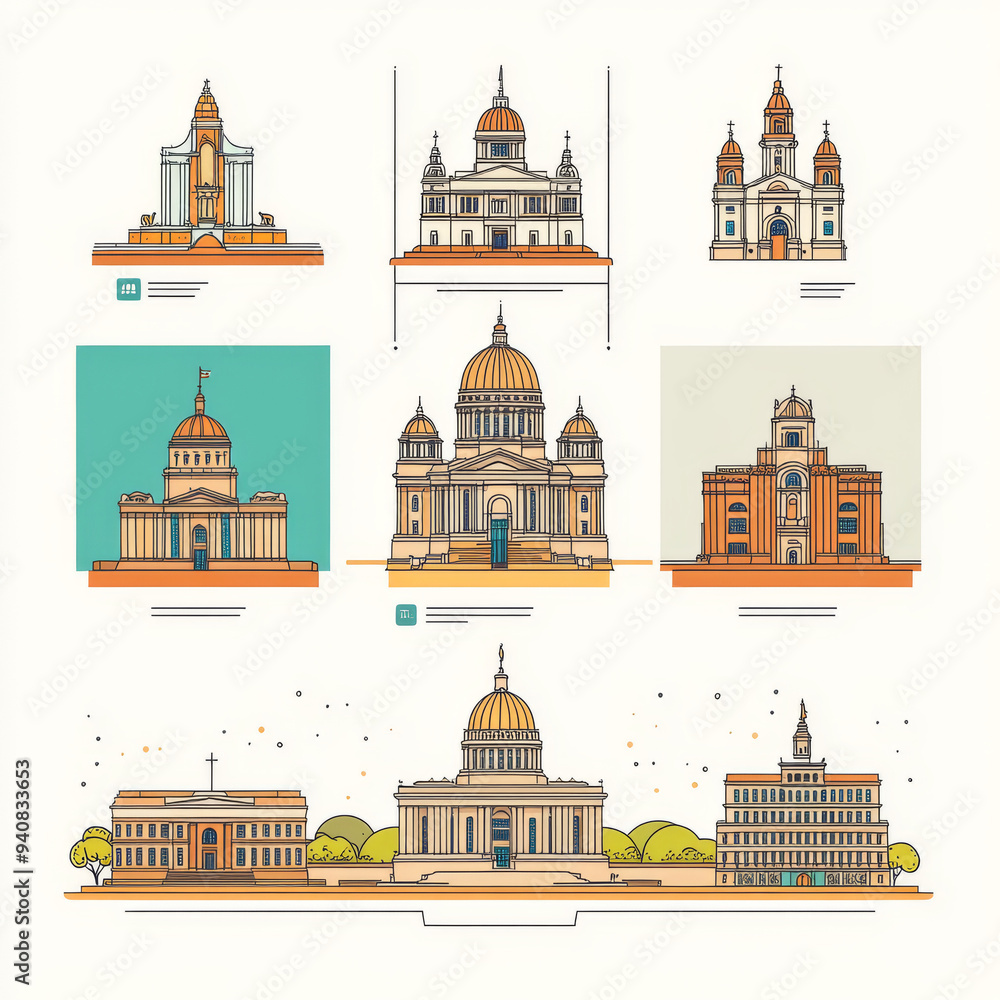 Vector illustrations featuring famous landmarks of Argentina, presented ...