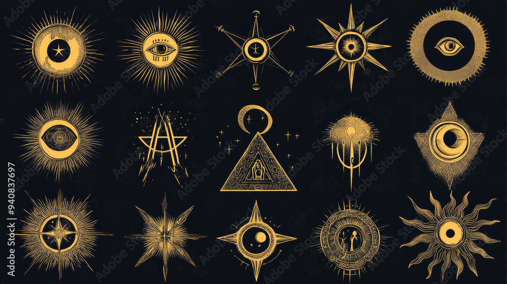 A vector set of occult signs, including symbols from occultism, alchemy ...