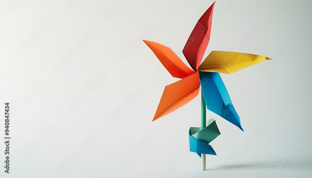 pinwheel or windmill paper origami isolated on white background simple ...