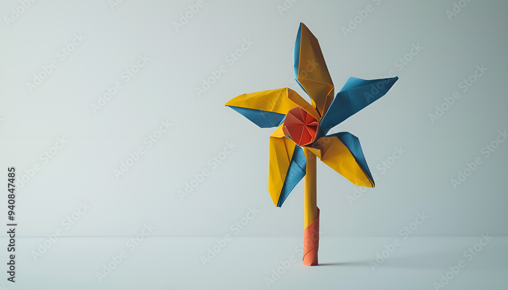 pinwheel or windmill paper origami isolated on white background simple ...
