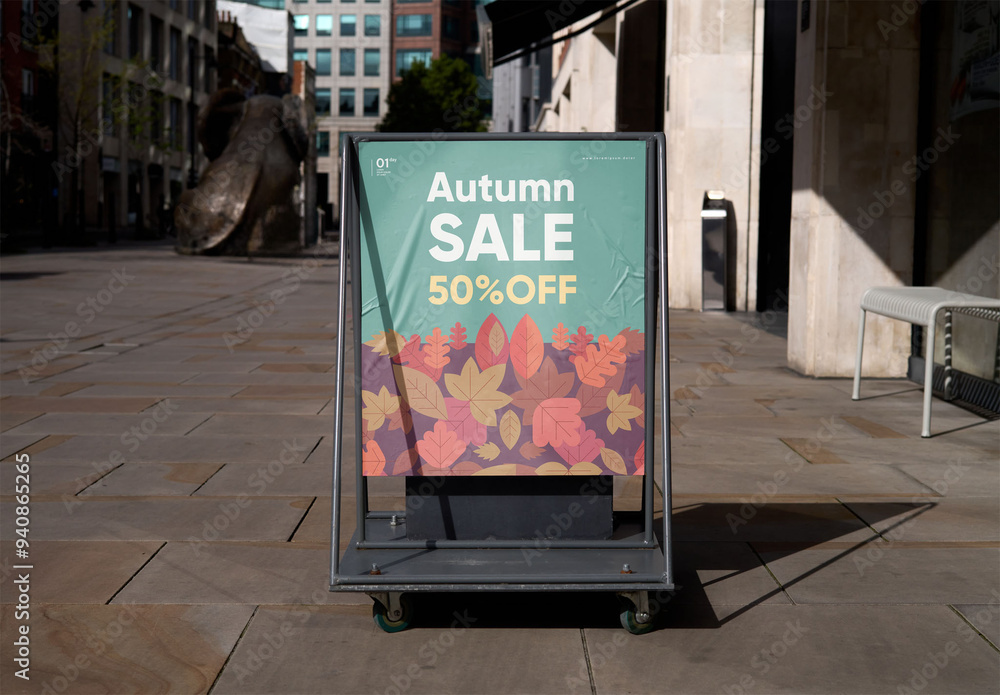 Mockup Of Customizable Vertical A-Frame Sign On Sidewalk Stock Template ...