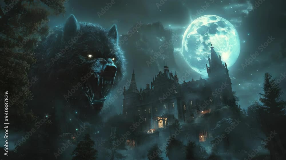 video of werewolf growls in the moonlight, illuminated by the full moon ...