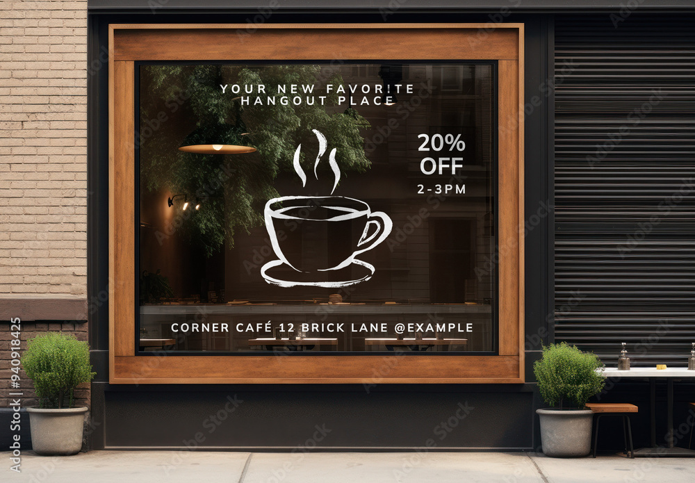 Cafe Glass Window Storefront Mockup With Generative AI Stock Template ...