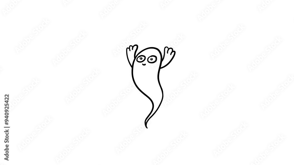 Cartoon crazy doodle little blinking ghost flying whiteboard. Seamless ...