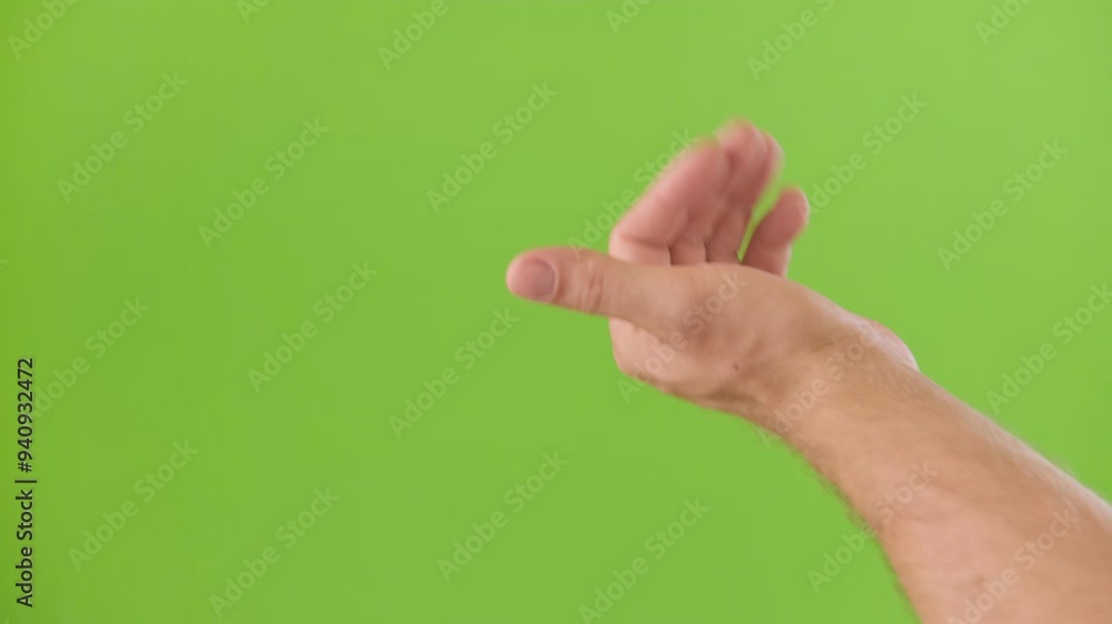 Male Hand Doing Coming Gesture Isolated on Chroma Key Green Screen. Hey ...