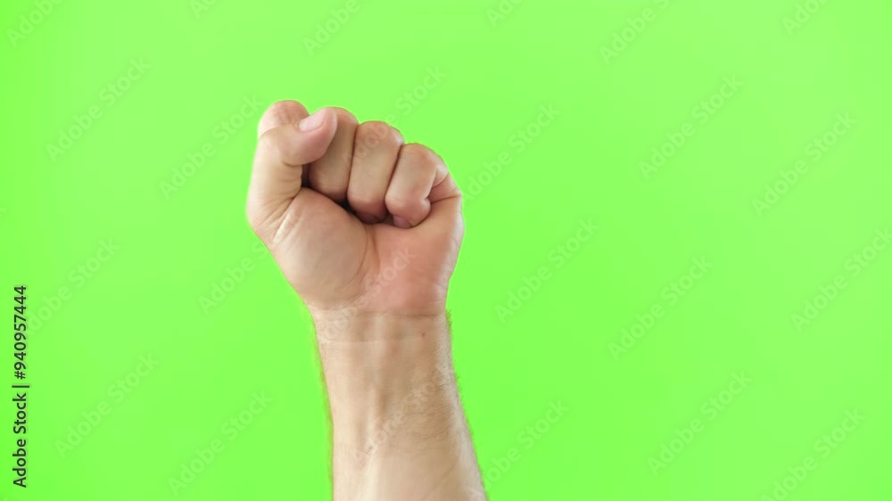 Male Hand Making Rise Up Sign Symbol. Chroma Key Green Screen ...