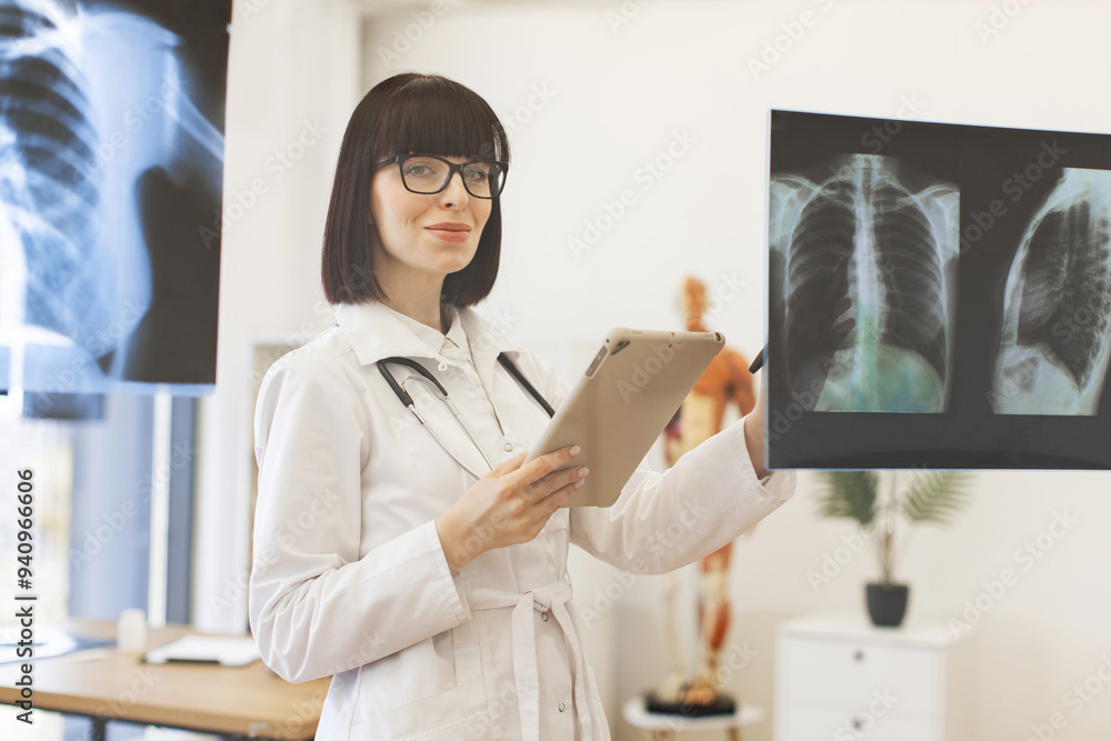 Healthcare professional analyzing diagnostic imaging for accurate diagnosis. Female doctor ...