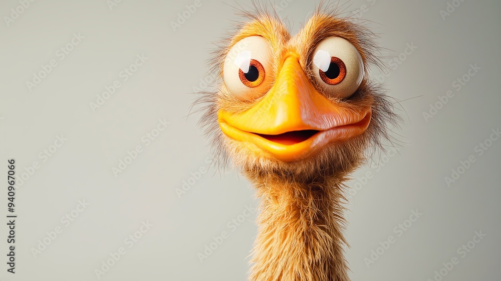 Goofy Cartoon Ostrich with Wide Eyes and a Silly Grin Stock ...