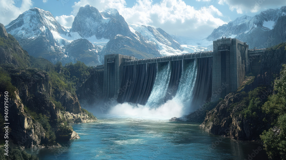 Hydropower Plant, A stunning hydropower plant featuring towering ...