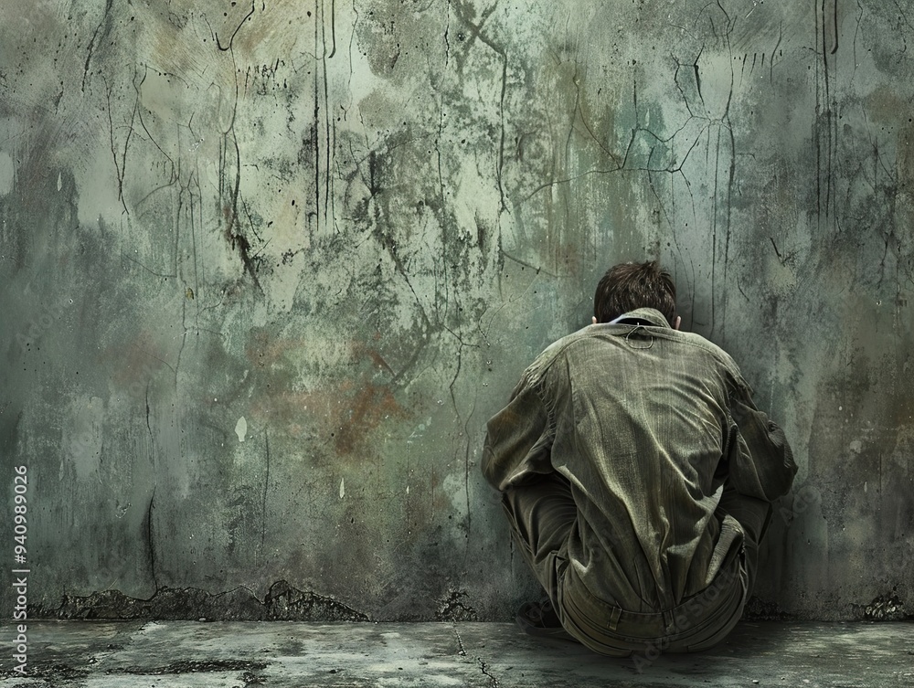 Man Sitting Alone Against a Wall: A Depiction of Loneliness and Despair ...